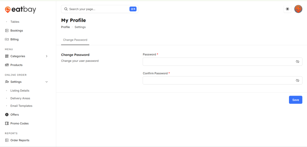 Account Settings - Free Restaurant Order Platform & Table Booking Software